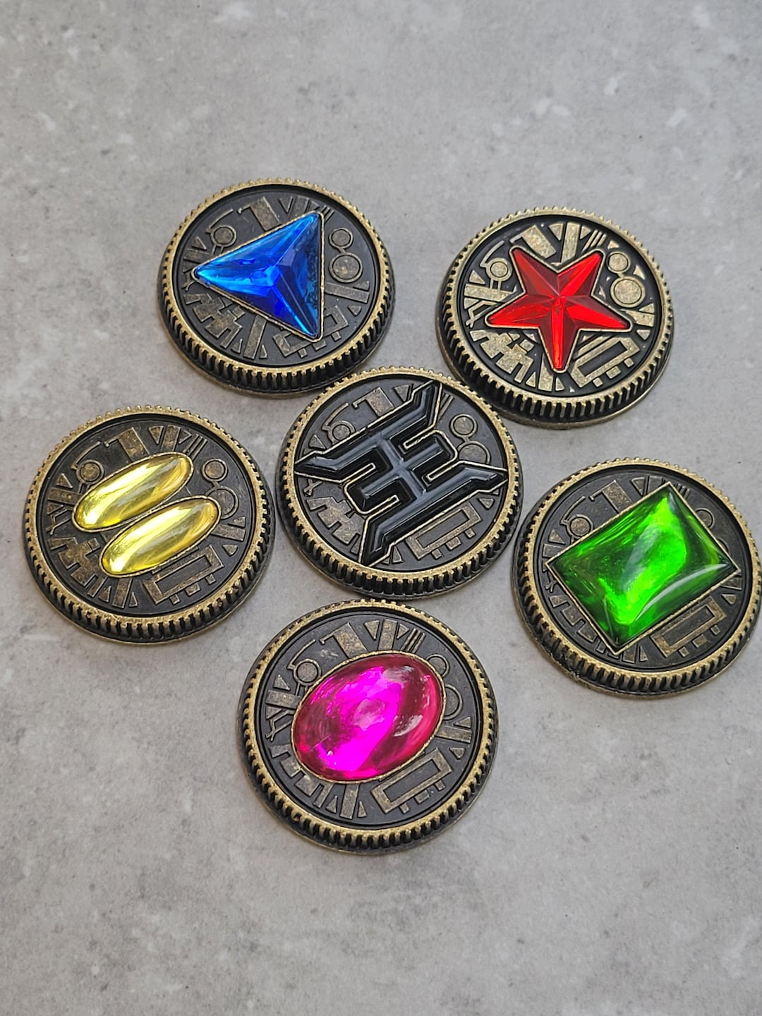Six Zeo Crystal Ranger Coin Set of 6 Weathered for Bandai Power Legacy ...