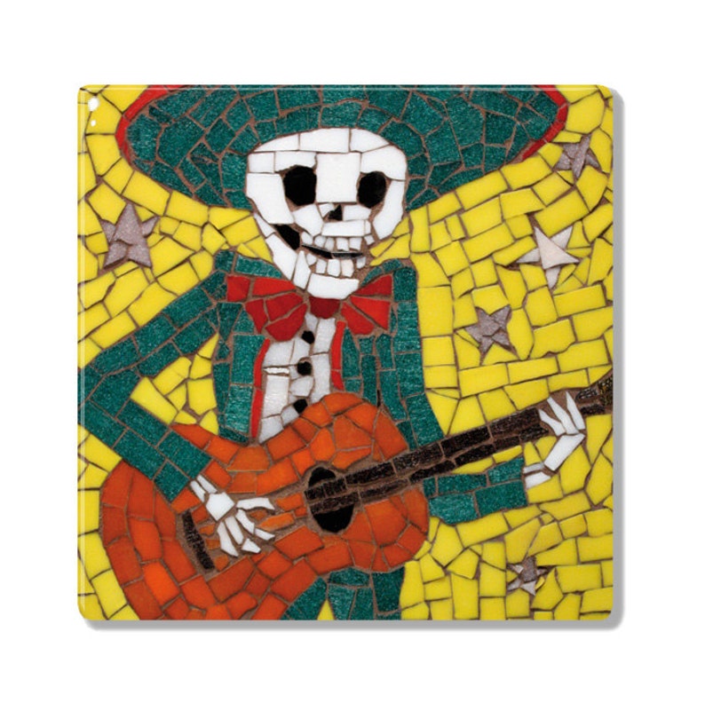 Coaster / Ceramic Tile- Alberto is Dead - Mexican Skeleton Playing the ...