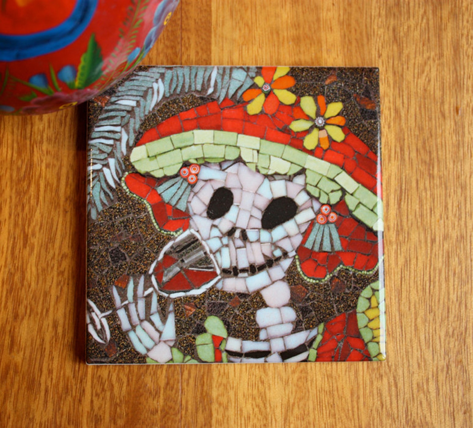 Day of the Dead Ceramic Tile / Coaster - Lucia is Dead - Skeleton ...