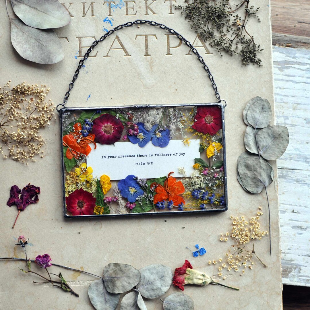 Pressed Flower Scripture Wall Art: Custom Verse, Stained Glass Decor - Etsy