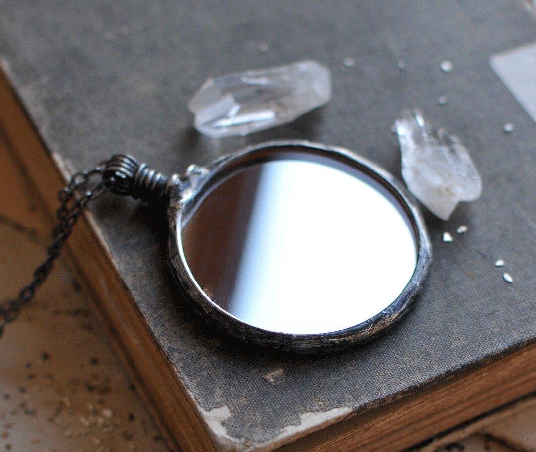 Big Mirror Necklace, Celestial Necklace, Celestial Jewelry, Long Chain ...