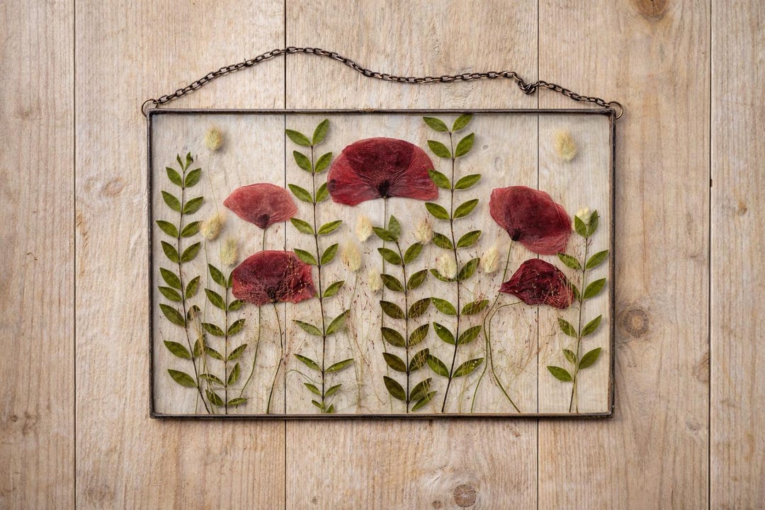 Pressed Poppy Flower Frame: Real Botanical Stained Glass Art (A4) - Etsy