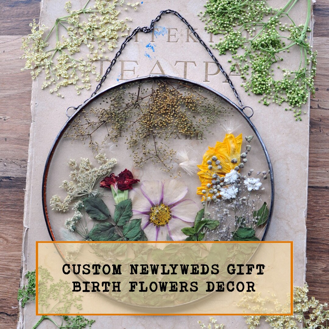 Custom Birth Flower Frame: Pressed Flower Family Bouquet, Stained Glass ...