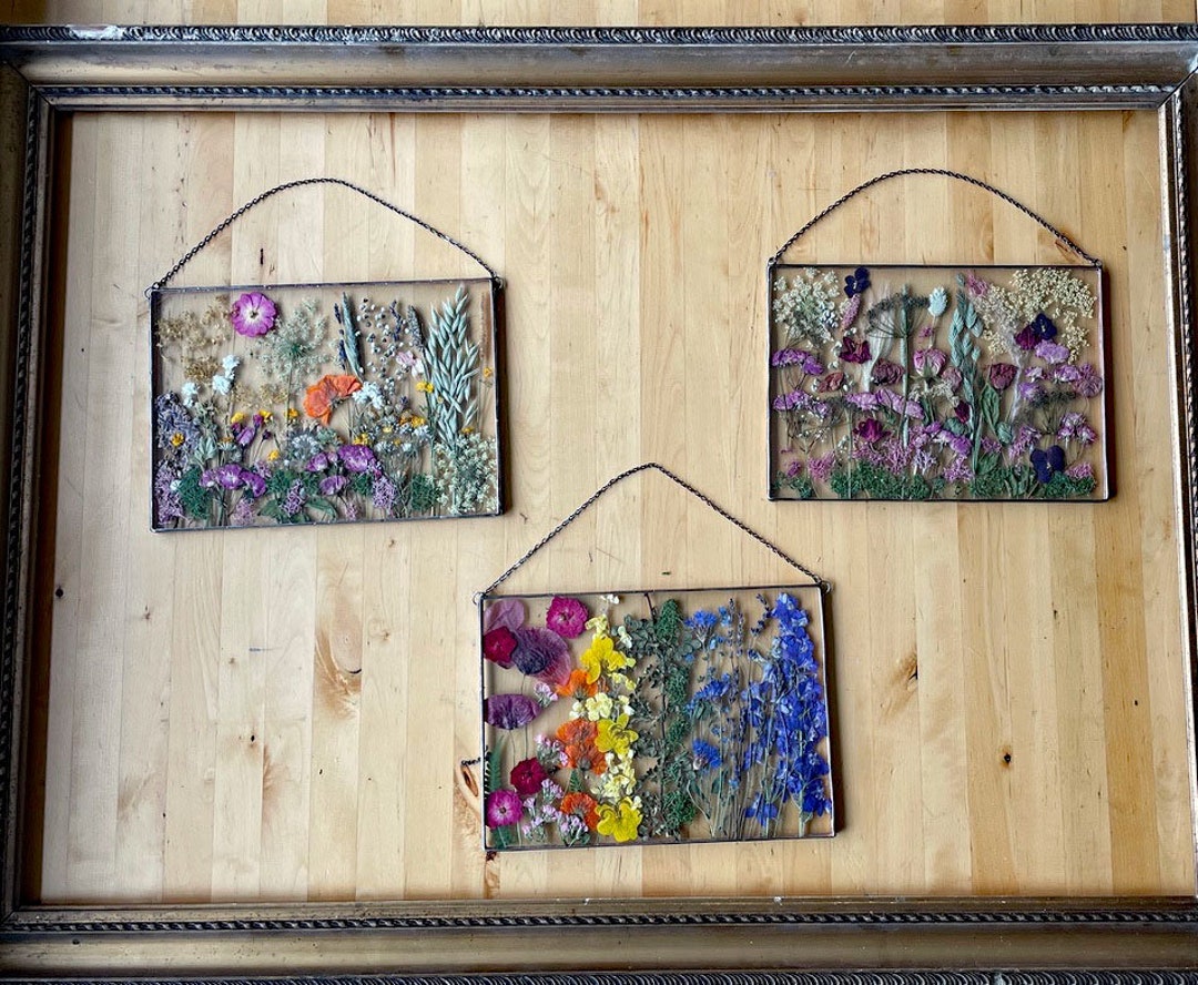 Pressed Flower Stained Glass Art Set: Botanical Wall Decor, Handmade - Etsy