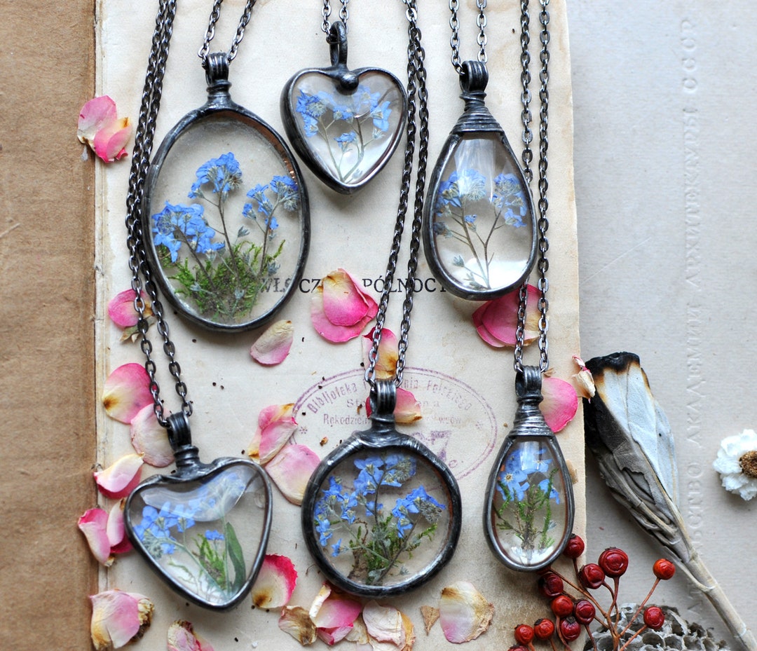 Forget-me-not Terrarium Necklace: Pressed Flower Floral Jewelry - Etsy