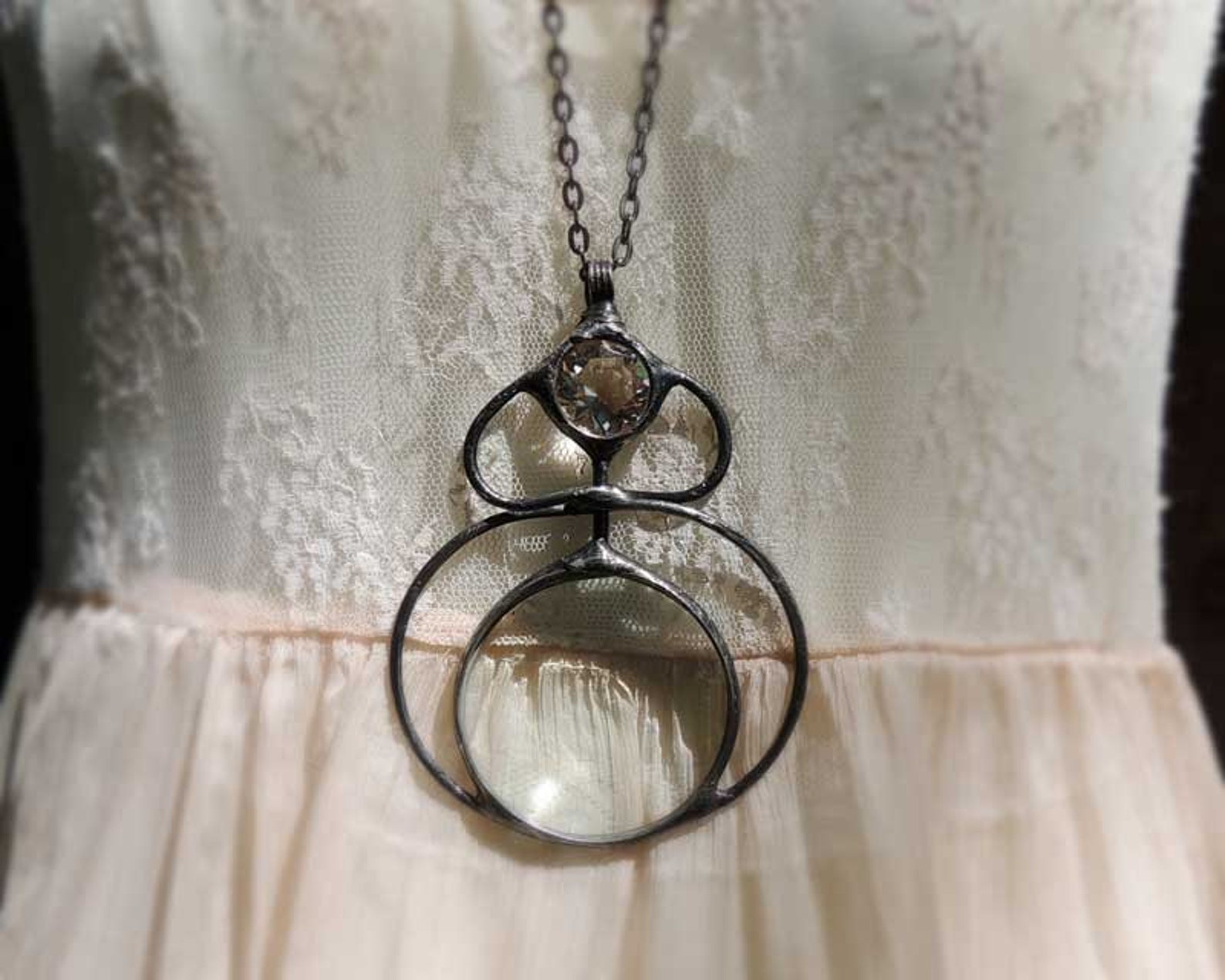 Magnifying Glass Pendant Celestial Necklace Glass Diamond | Etsy