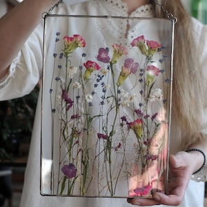 Real Carnations Flowers Herbarium Frame Stained Glass Art Pressed ...