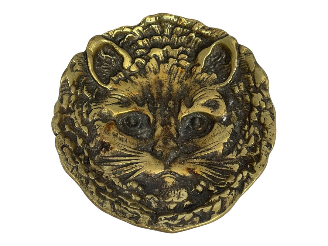 Vintage Brass Cat Dish, Antique Cat Face Trinket Dish, Jewelry Tray ...