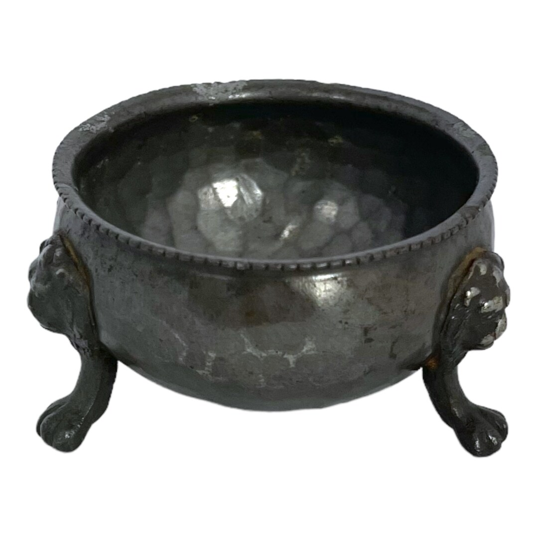 Antique Pewter Salt Cauldron, Wiccan Altar, English Lion Offering Bowl ...
