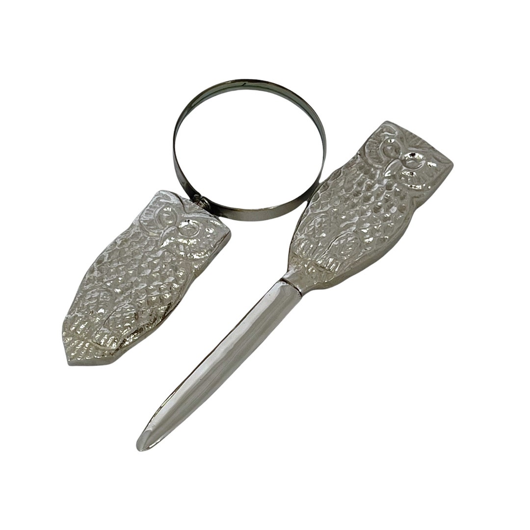 Vintage Owl Magnifying Glass & Letter Opener Set, Metal Magnifying ...