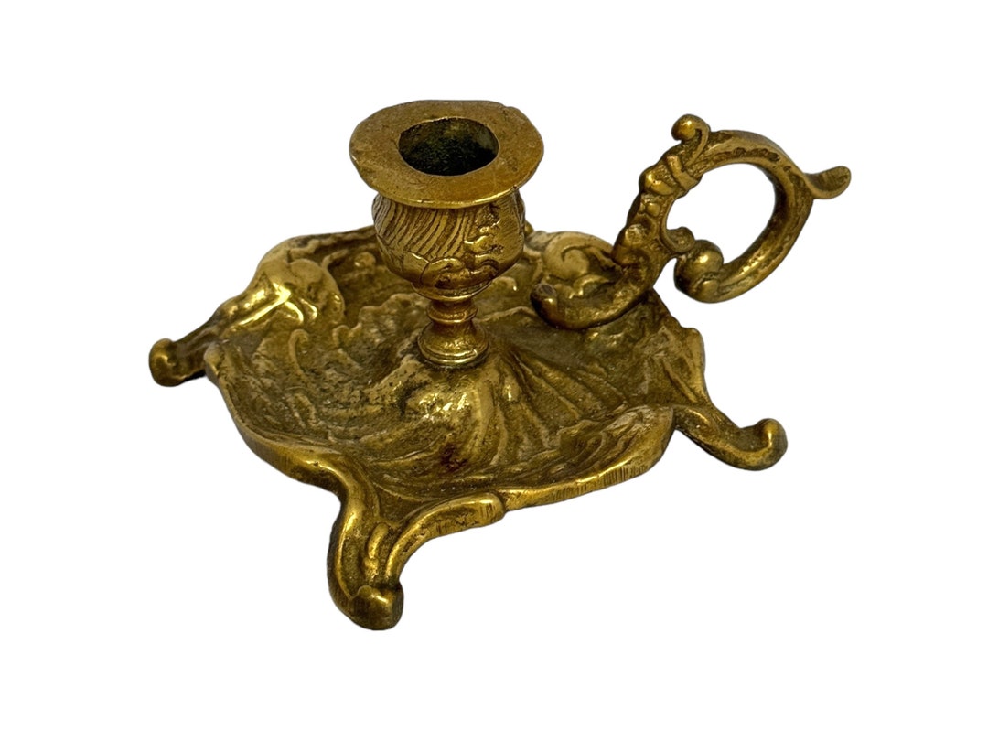 Victorian Brass Chamber Candle Holder, Antique George Johnson Art ...