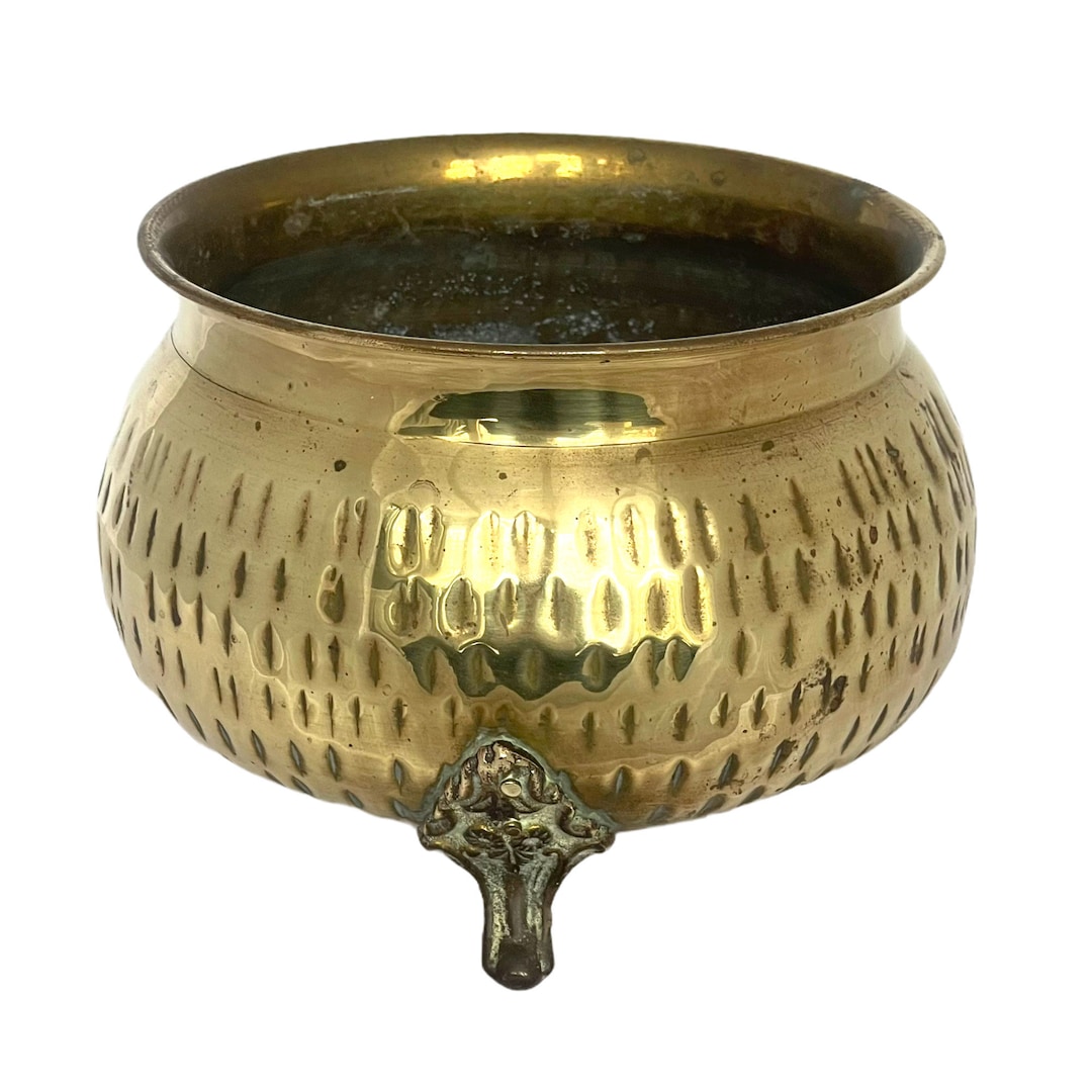 Vintage Brass Cauldron Planter, Small Indoor Footed Planter, Witches ...