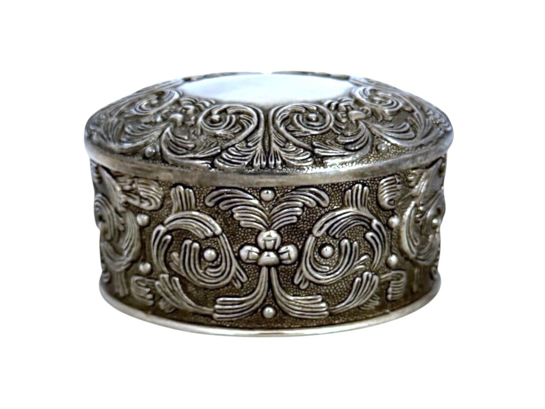 Vintage Silver Plated Jewellery Box, Silver Vanity Box, Ornate Oval Box ...