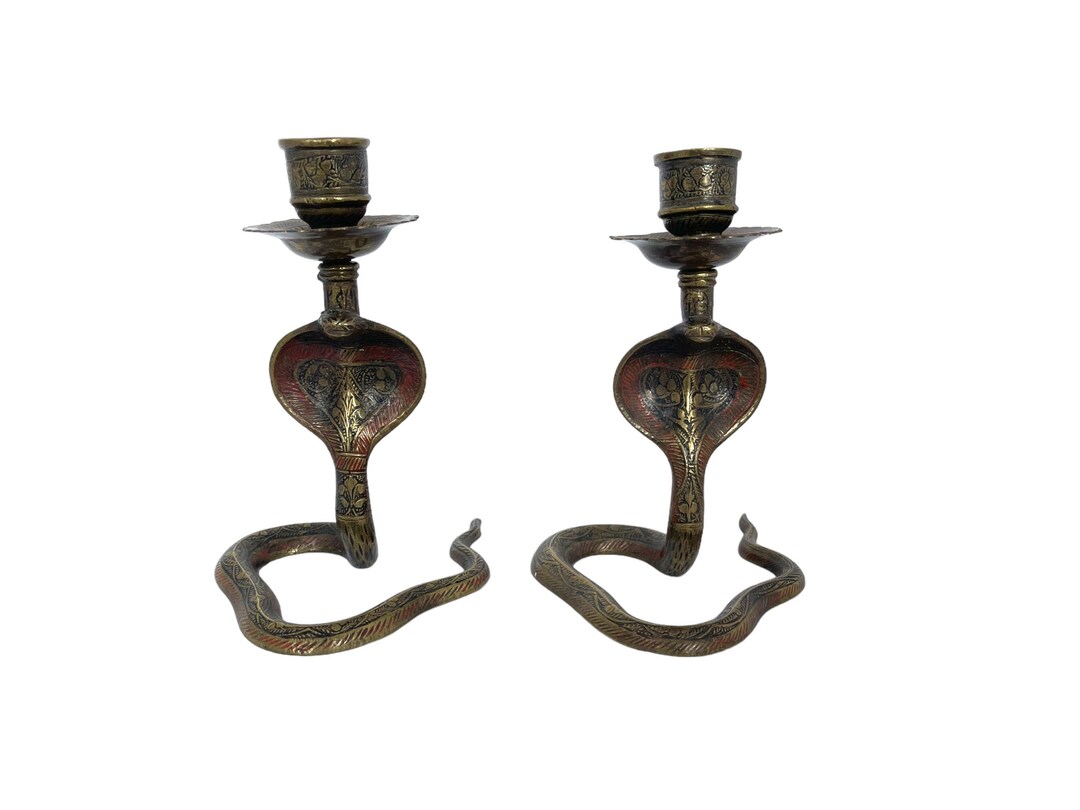 Vintage Snake Candlesticks, Small Brass Cobra Candle Holder, Pair of ...