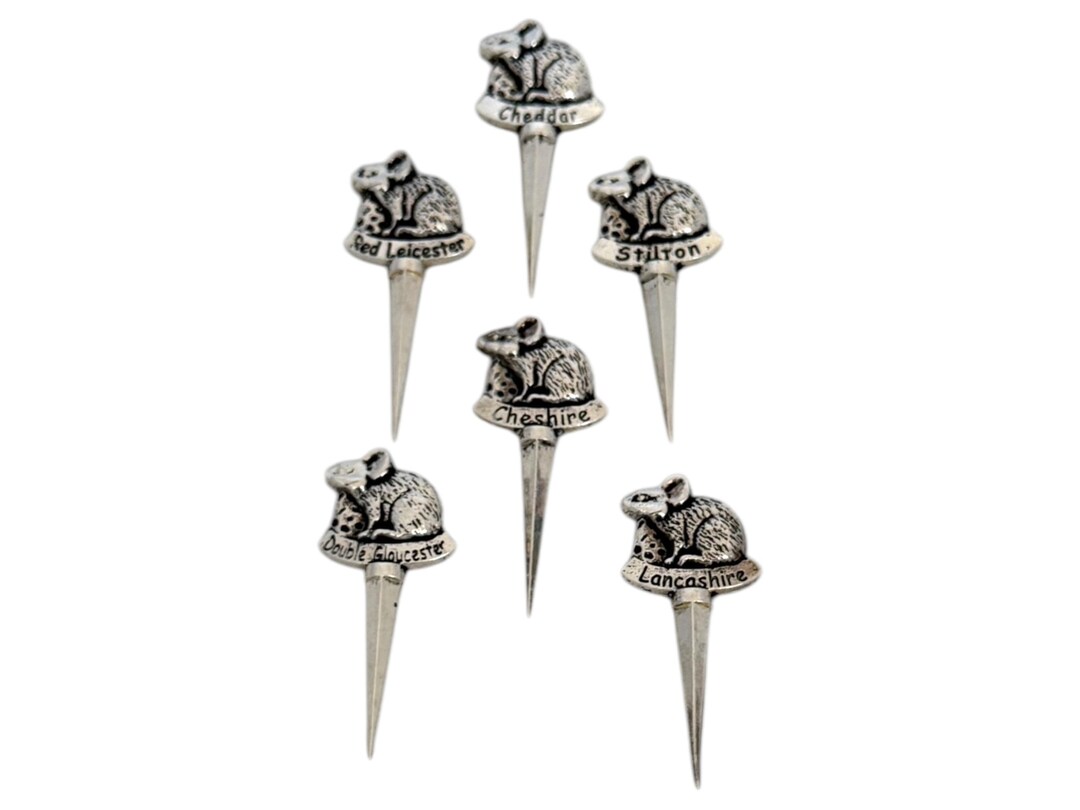 Vintage Cheese Markers, Silver Plated Cheese Mice, Orchid Cheese Party ...