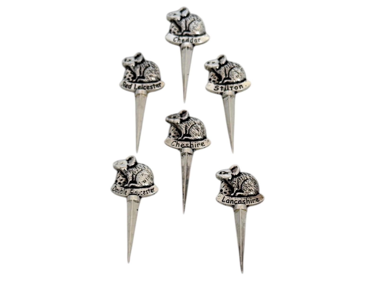 Vintage Cheese Markers, Silver Plated Cheese Mice, Orchid Cheese Party ...