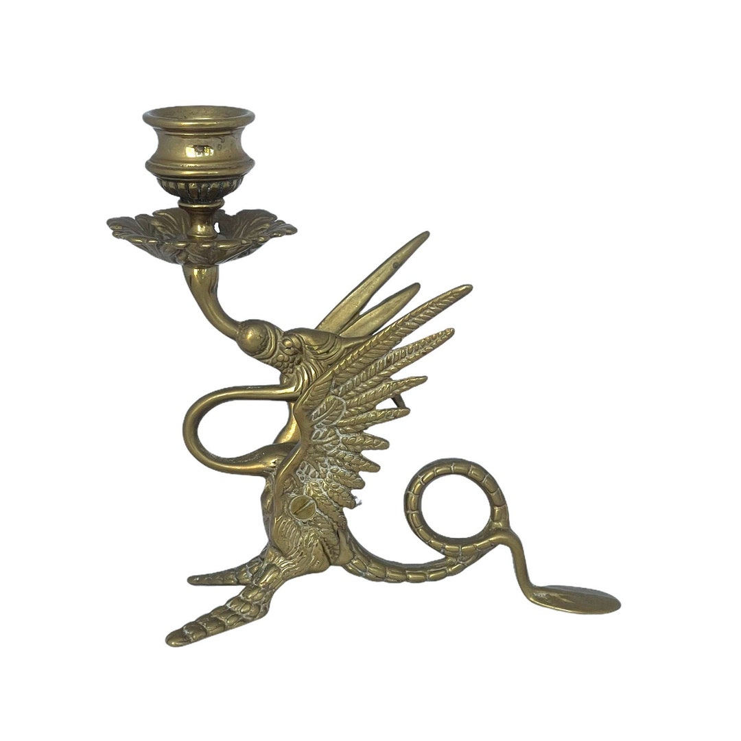 Antique Brass Dragon Candle Holder, Phoenix Candle Holder, Griffin ...