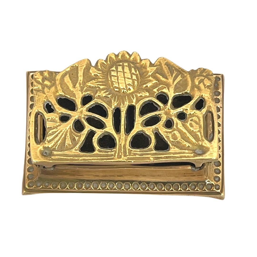 Vintage Brass Stamp Holder, Art Nouveau Sunflower Brass Stamp Box ...