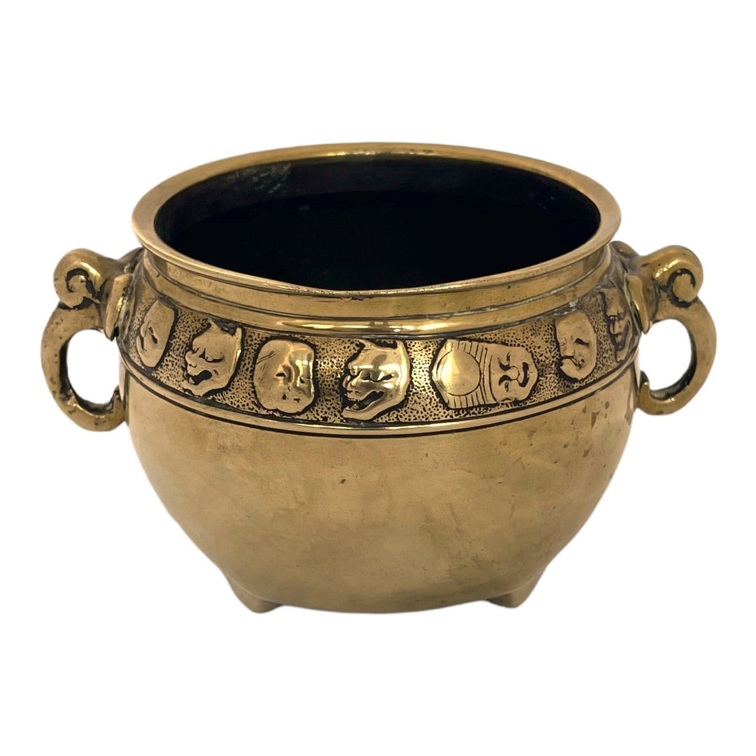 Antique Brass Devil Face Pot, Brass Planter, Witchy Plant Pot Holder ...