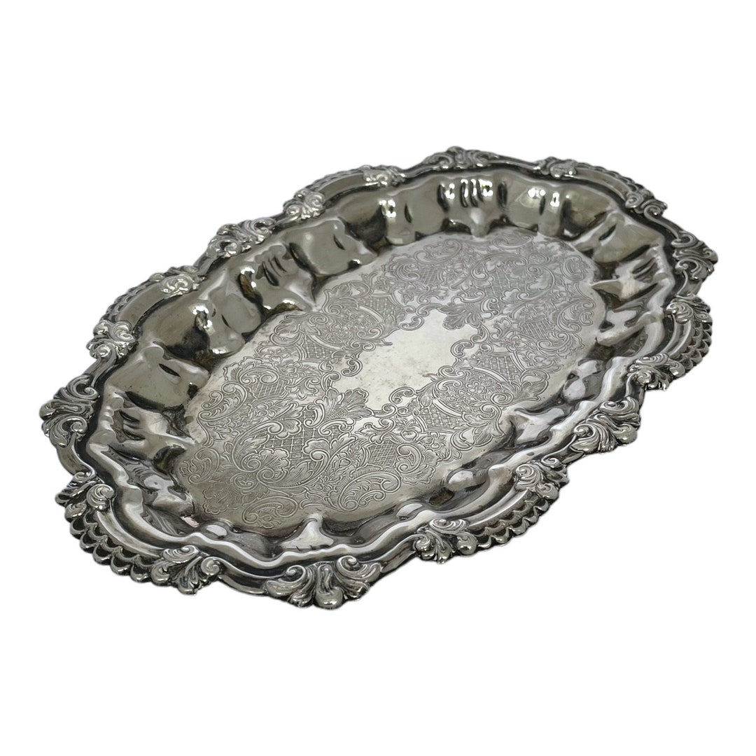 Vintage Silver Plated Tray, Falstaff Ornate Tray, Candle Tray, Crystal ...