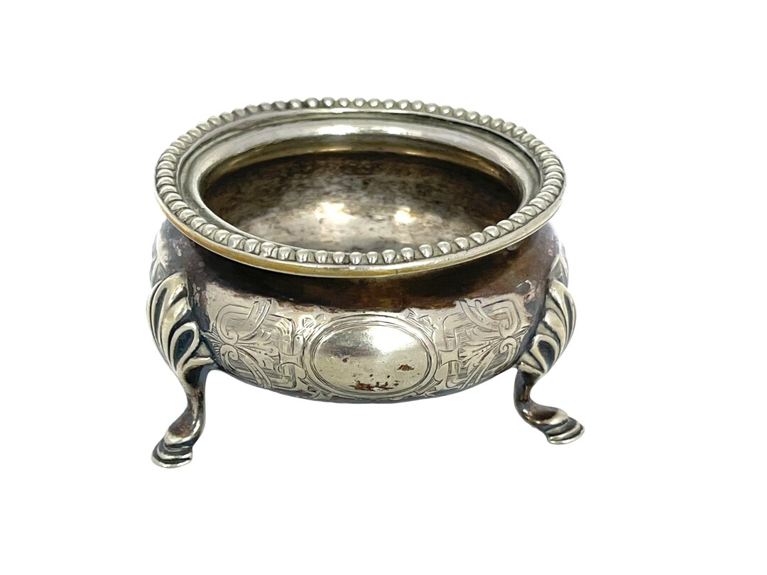 Antique Silver Plate Cauldron: Engraved Open Salt Cellar, Witchcraft ...