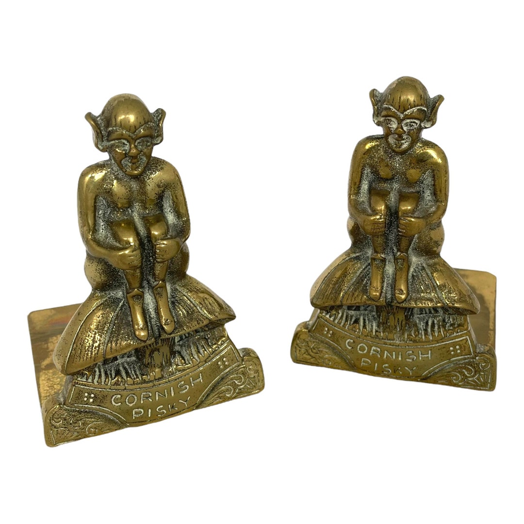 Vintage Brass Pixie Bookends: Antique Cornish Pisky Decor - Etsy