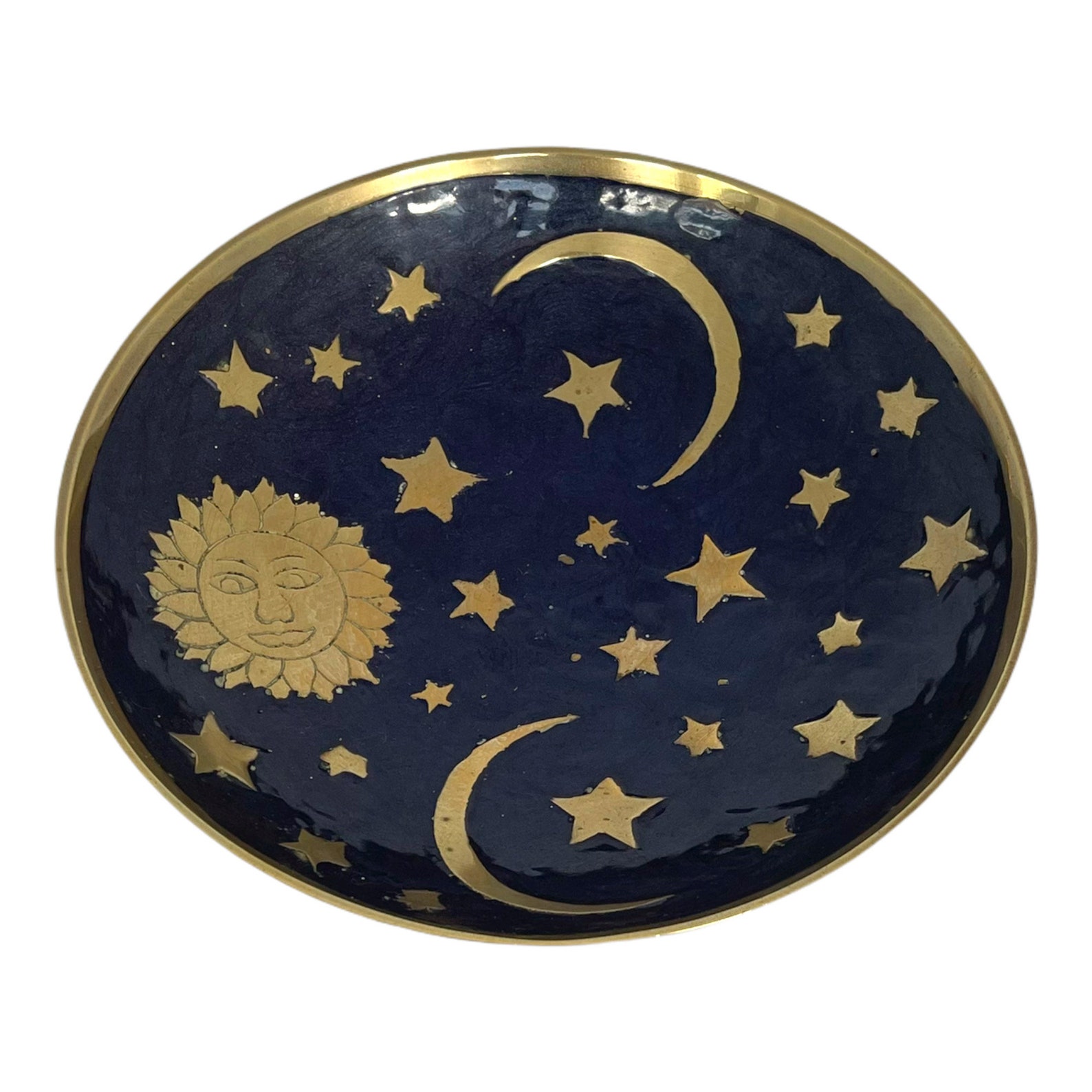 Vintage Large Brass Sun Moon & Star Dish Enamelled Trinket - Etsy
