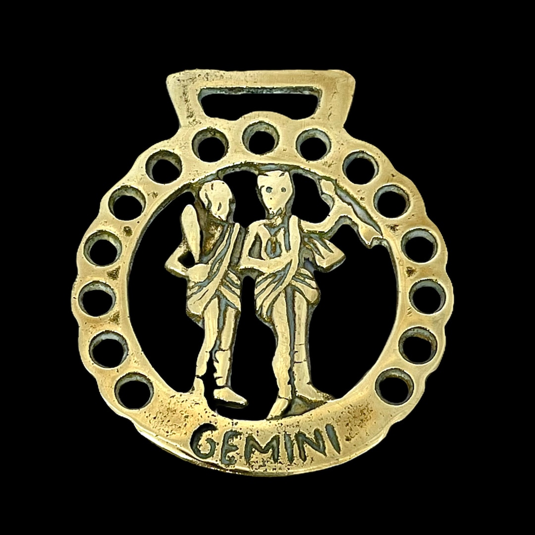 Vintage Horse Brass Gemini Star Sign, Zodiac Sign, Zodiac Decor, Zodiac ...