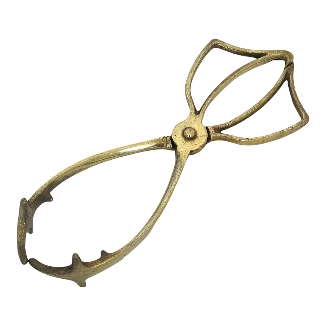 Art Nouveau Brass Coal Tongs, Antique Brass Coal Claw Scissors, Fire ...