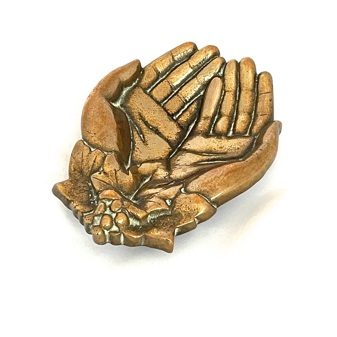 Vintage Bronze Hand Dish Open Palm Hand Dish, Brass Card Holder ...