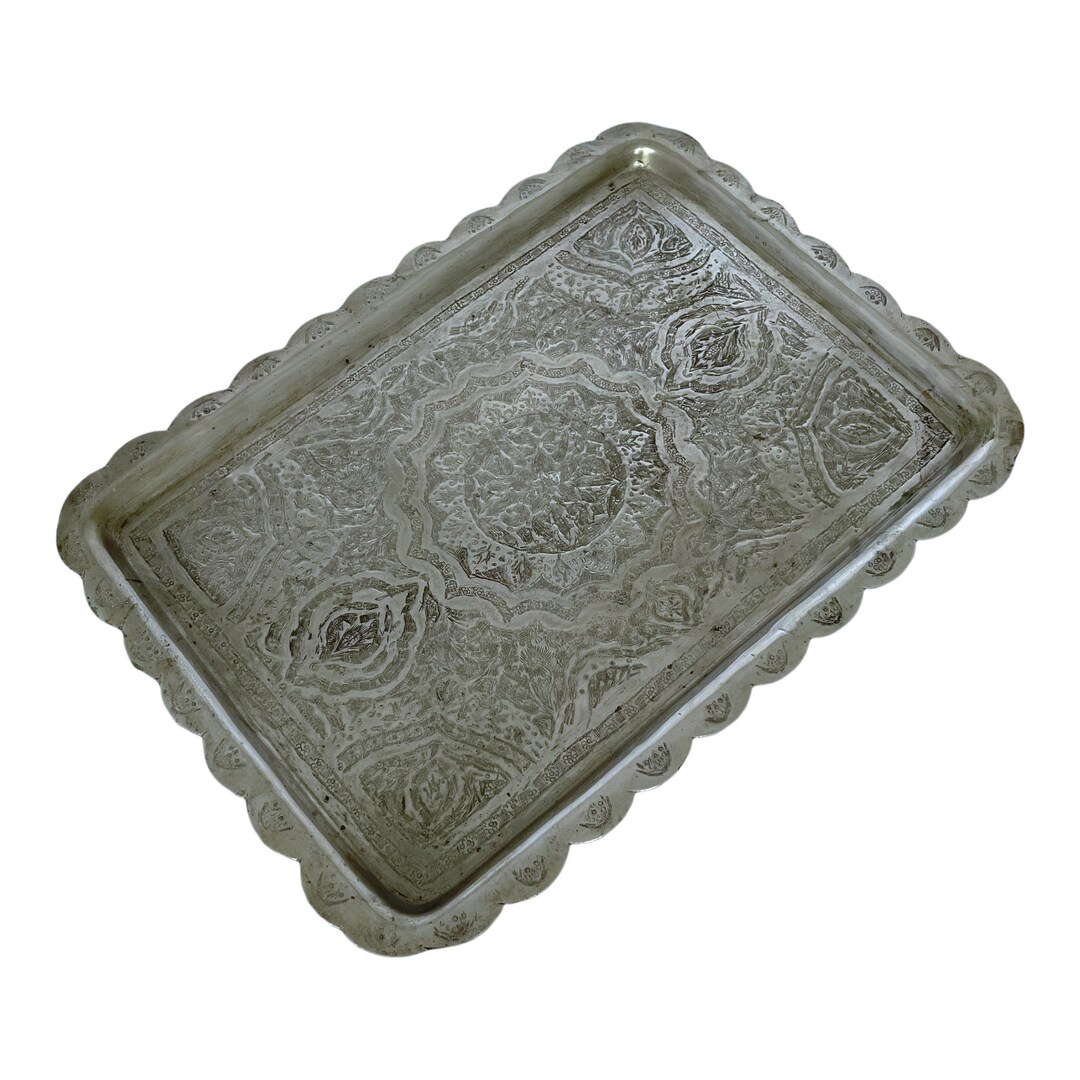 Antique Indian Silver Tray, Rectangle Silver Tray, Decorative Candle ...