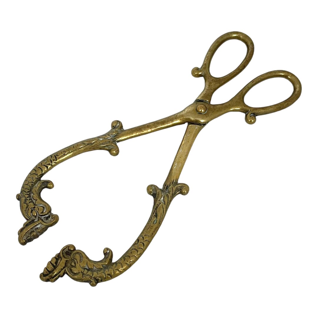 Vintage Brass Coal Tongs, Brass Dragon Coal Scissors, Large Fire Tongs ...