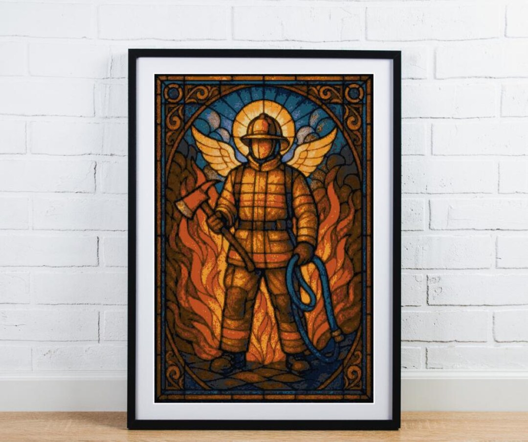Tribute to Firefighters Stained Glass Cross Stitch Pattern- Pattern ...