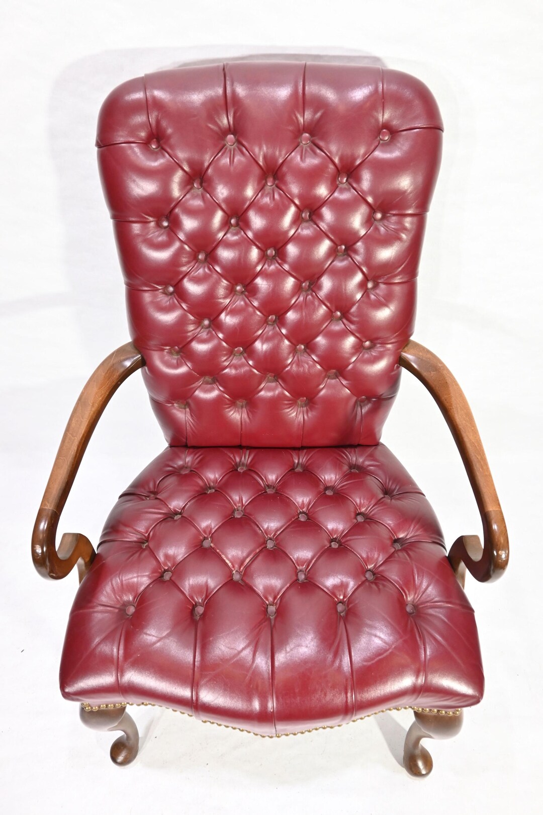 Original Ephraim Marsh Vintage Queen Anne-style Maroon Leather Wood ...