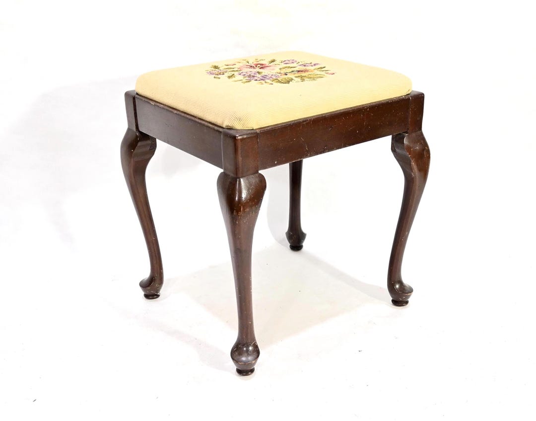 Vintage MCM Era Wood Needle Point Top Storage Bench Stool - Etsy