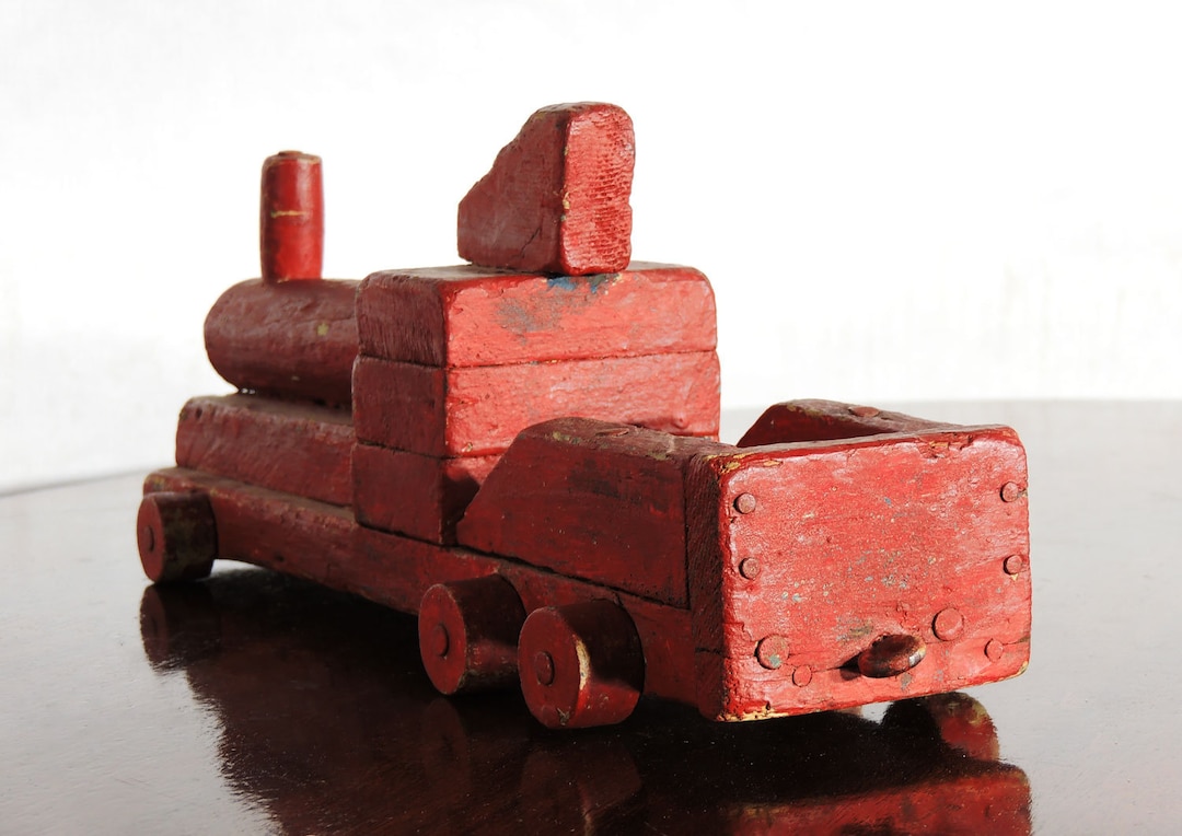 Antique Primitive Farm Toy Wood Barn Red Steam Train Rustic - Etsy