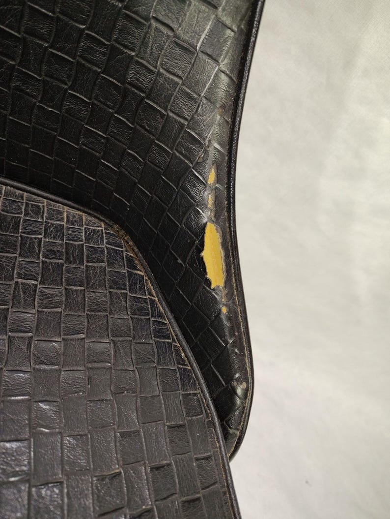 Vintage MCM Era Black Vinyl Woodgrain Rear Swivel Chair - Etsy