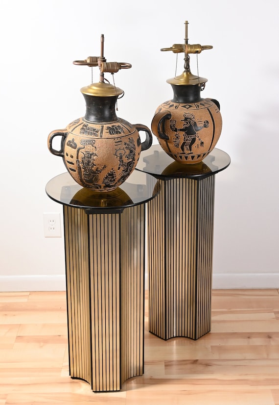Vintage Pair of Handcrafted Mayan Style Ceramic Table Lamps - Etsy