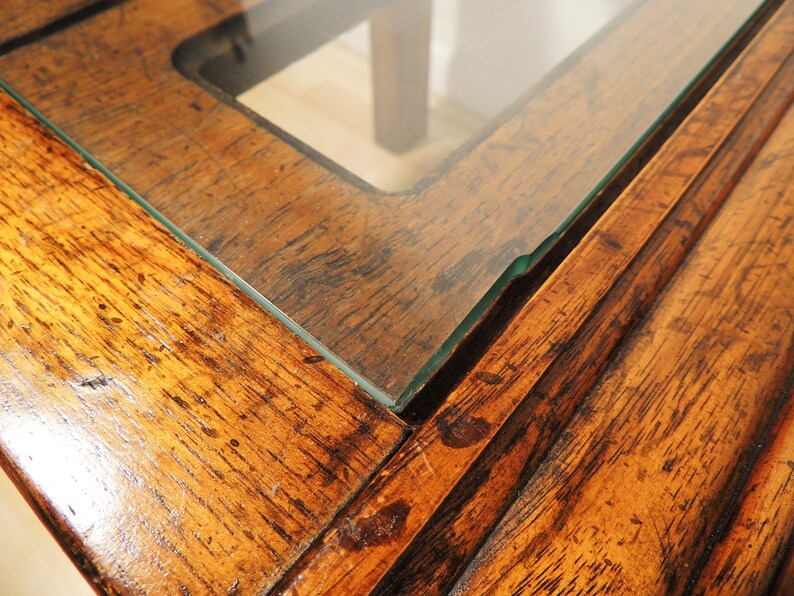 MCM Era Rustic Wood Glass Top Side End Table by Gordons - Etsy