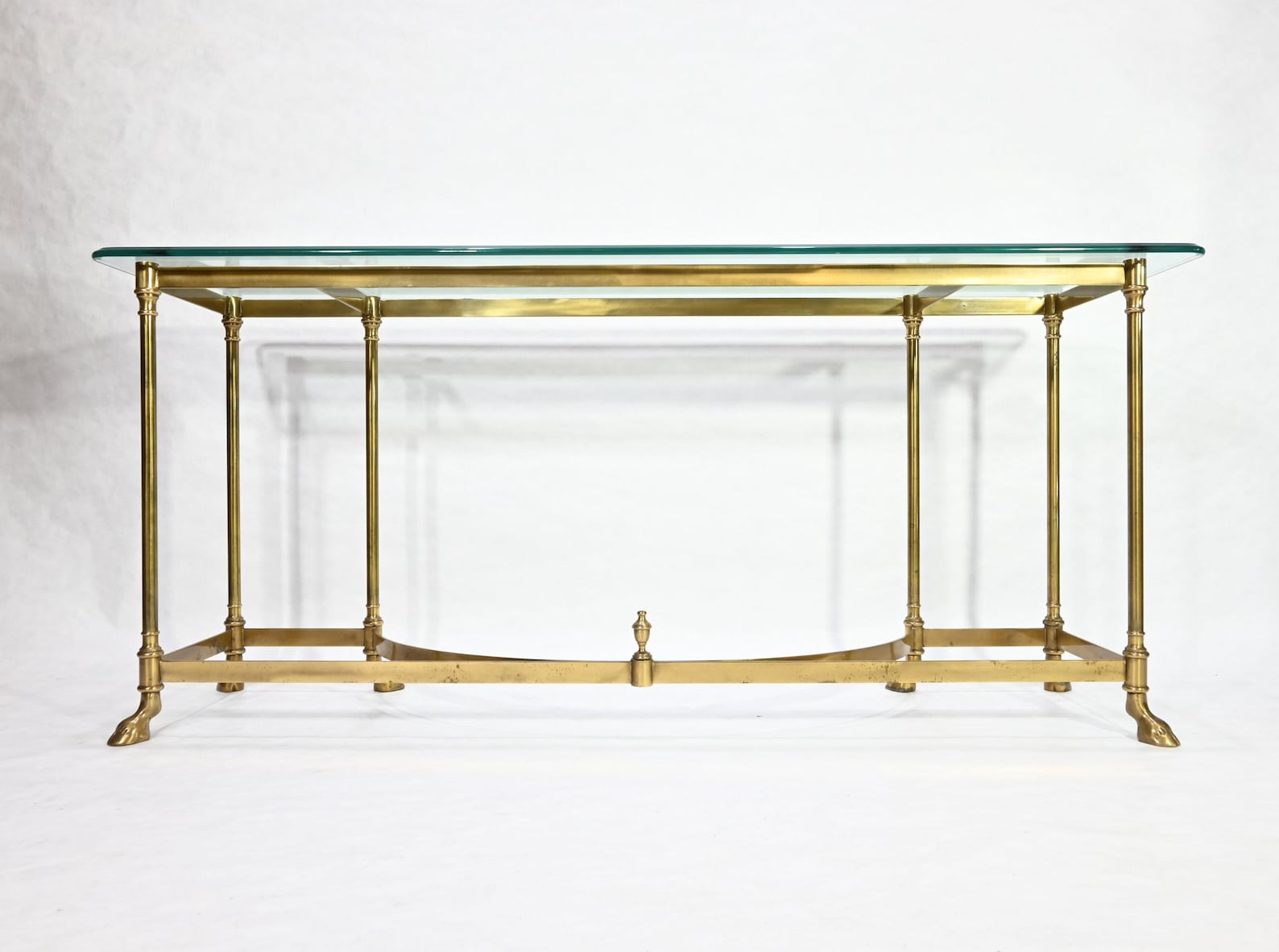 Labarge Beveled Glass Hoof Feet Hollywood Regency Brass Console Table ...