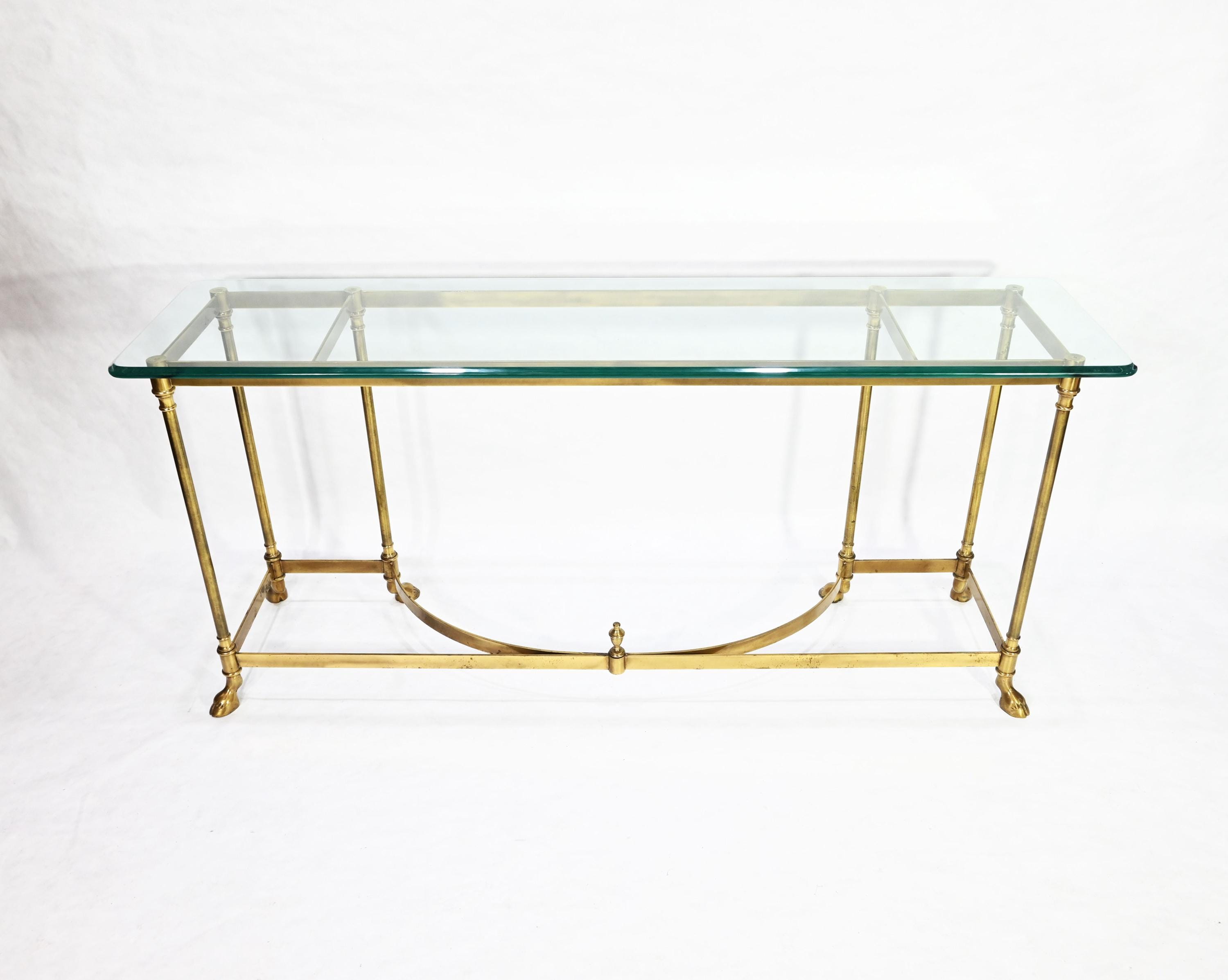 Labarge Beveled Glass Hoof Feet Hollywood Regency Brass Console Table ...