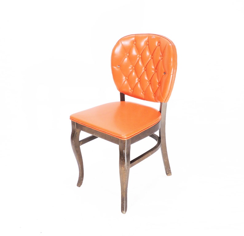Original Bianco Orange Vinyl Wood Rustic Dining Chair MCM Era - Etsy