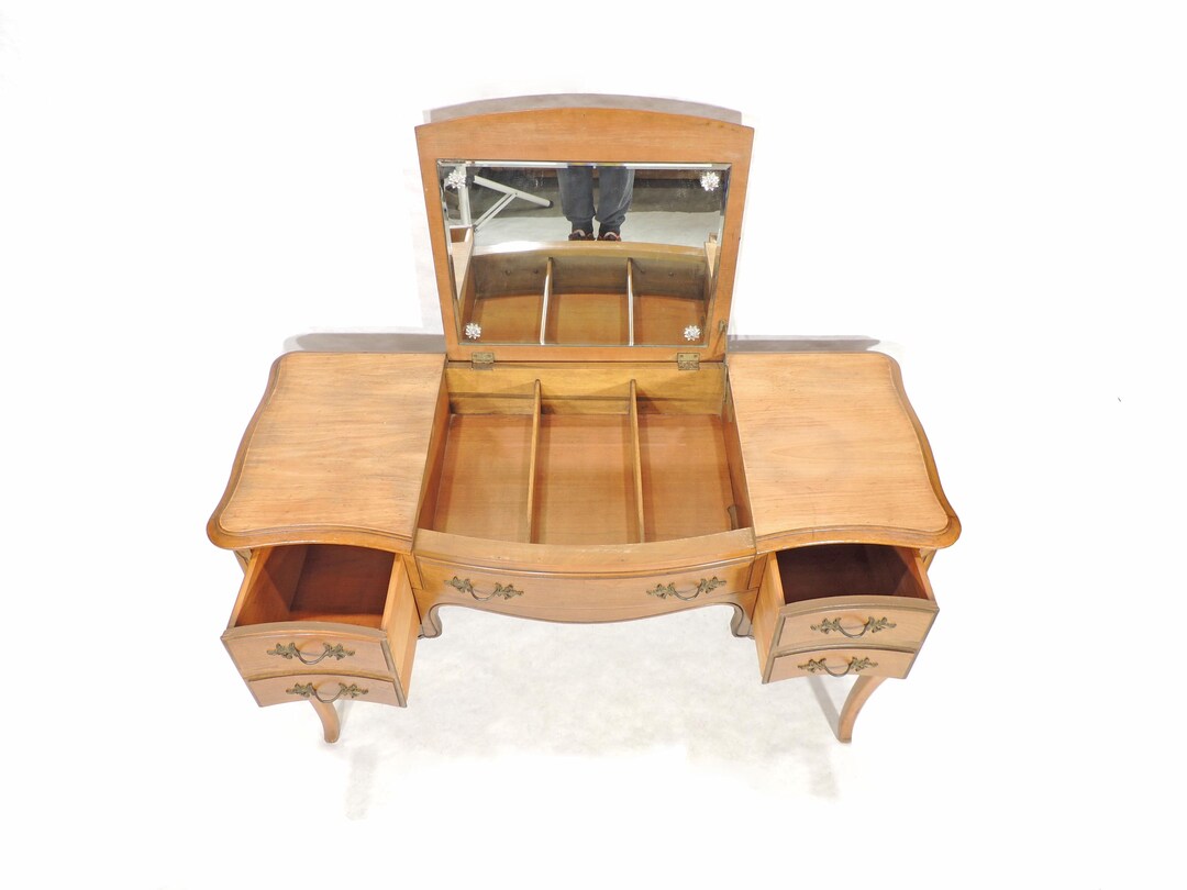 Vintage French Provincial-style Mirrored Vanity Table Poudre Writing ...
