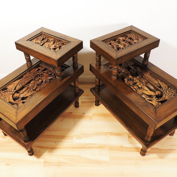 Antique Asian Carved End Tables - Etsy