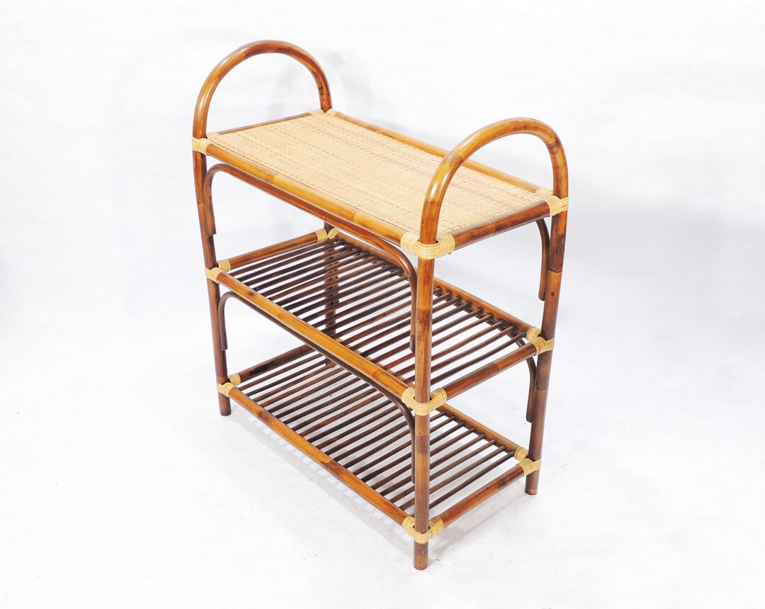 Vintage Bamboo Wicker Rattan Side Shelved Rack Console Table - Etsy