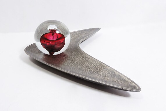 Vintage Brutalist Hammered Boomerang Signed LE Metal Candy - Etsy