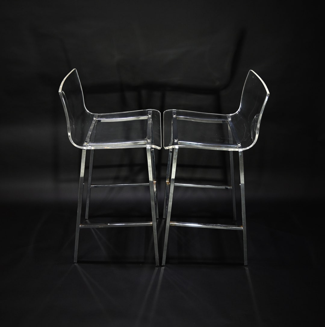 Two Metal Chrome Frame Lucite Seat Counter Top Cocktail Stool Chairs - Etsy