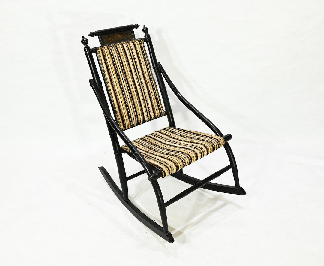 Vintage Hunzinger-style Wood Cloth Lounge Rocking Chair - Etsy