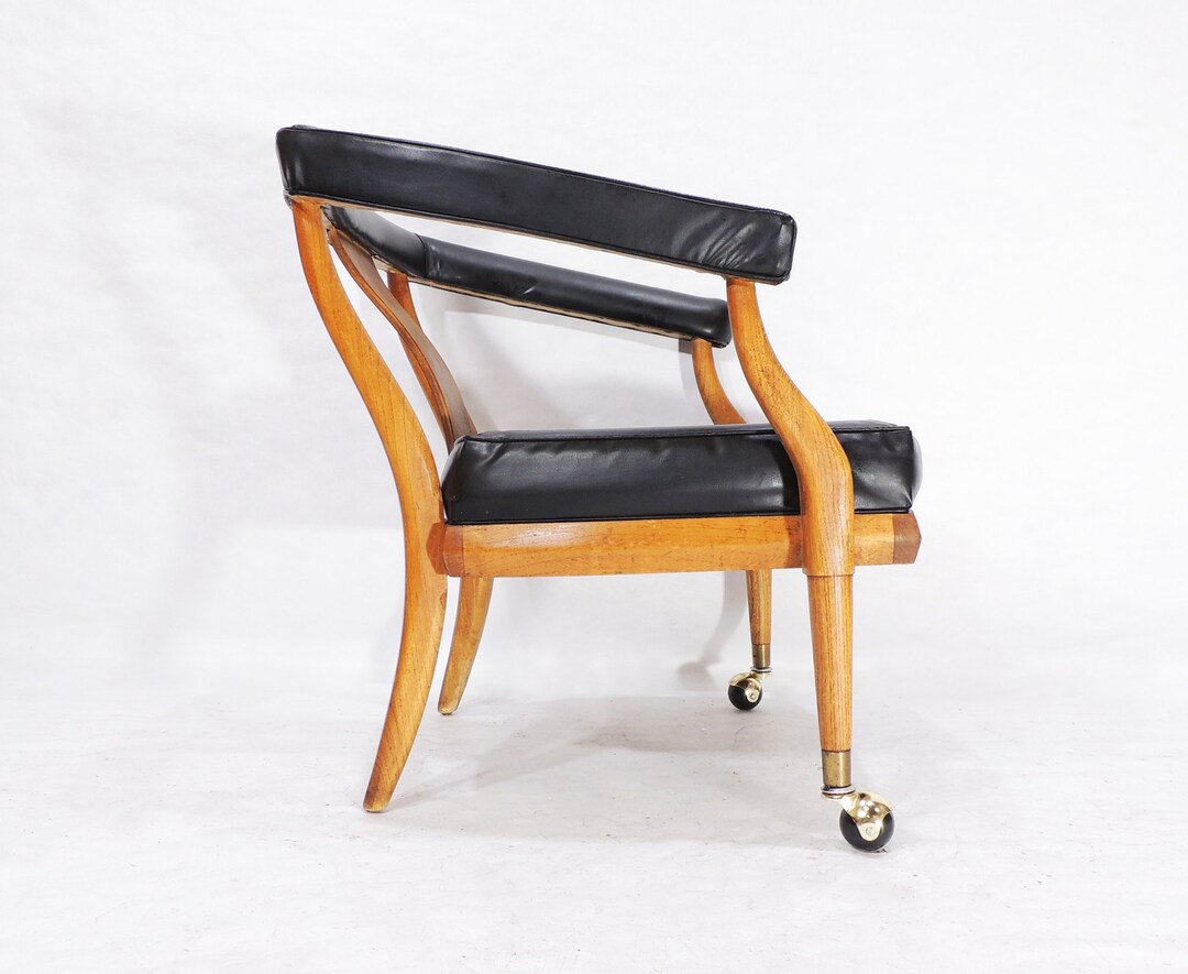 Rare MCM Eames Era Black Vinyl Wood Rolling Conference Armchair - Etsy