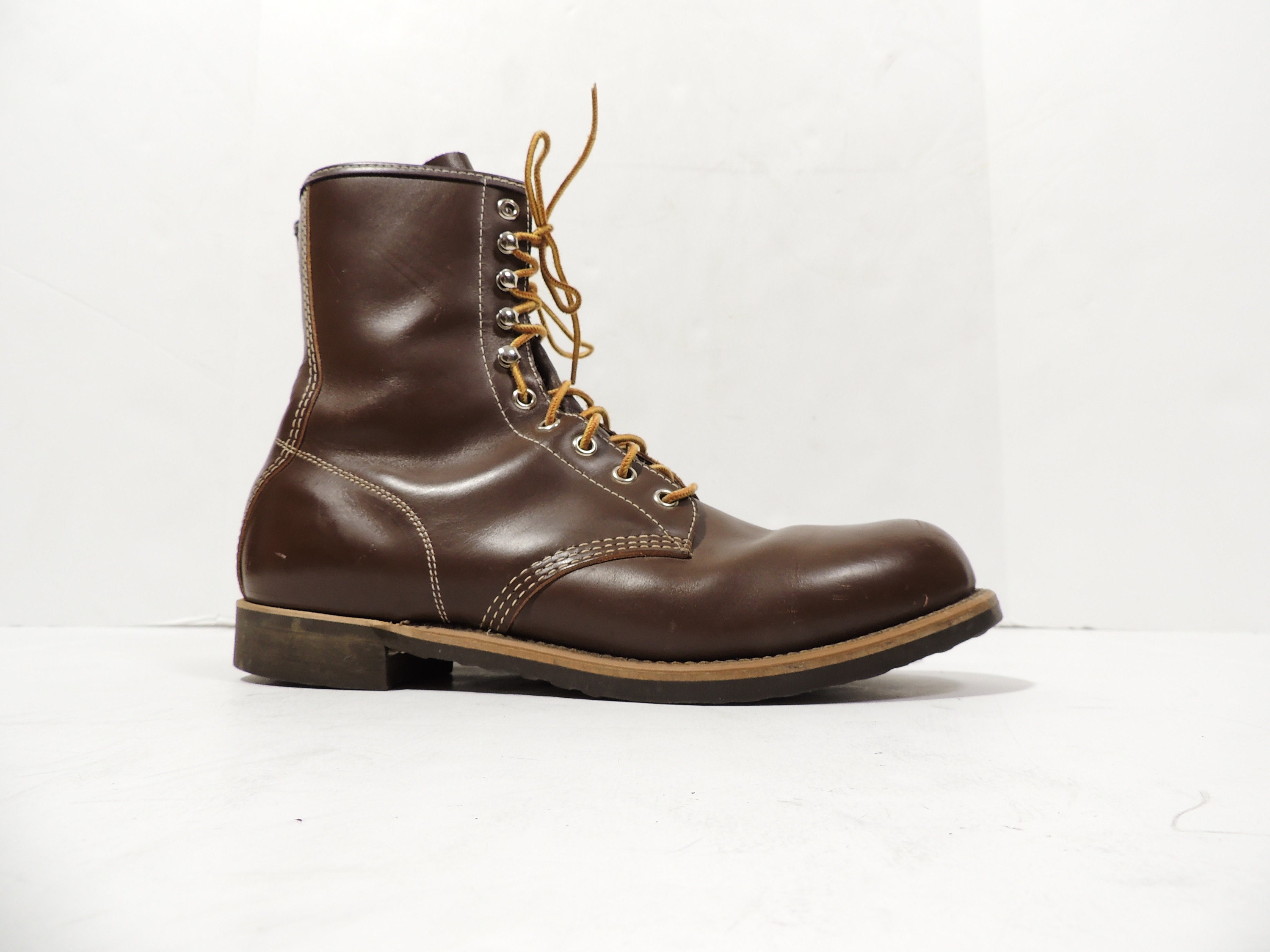 Vintage Rustic American Made Brown Leather Work Boots Armortred Hypalon ...